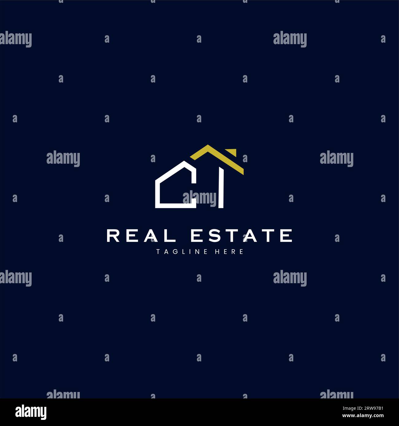 modern CI letter real estate logo in linear style with simple roof ...