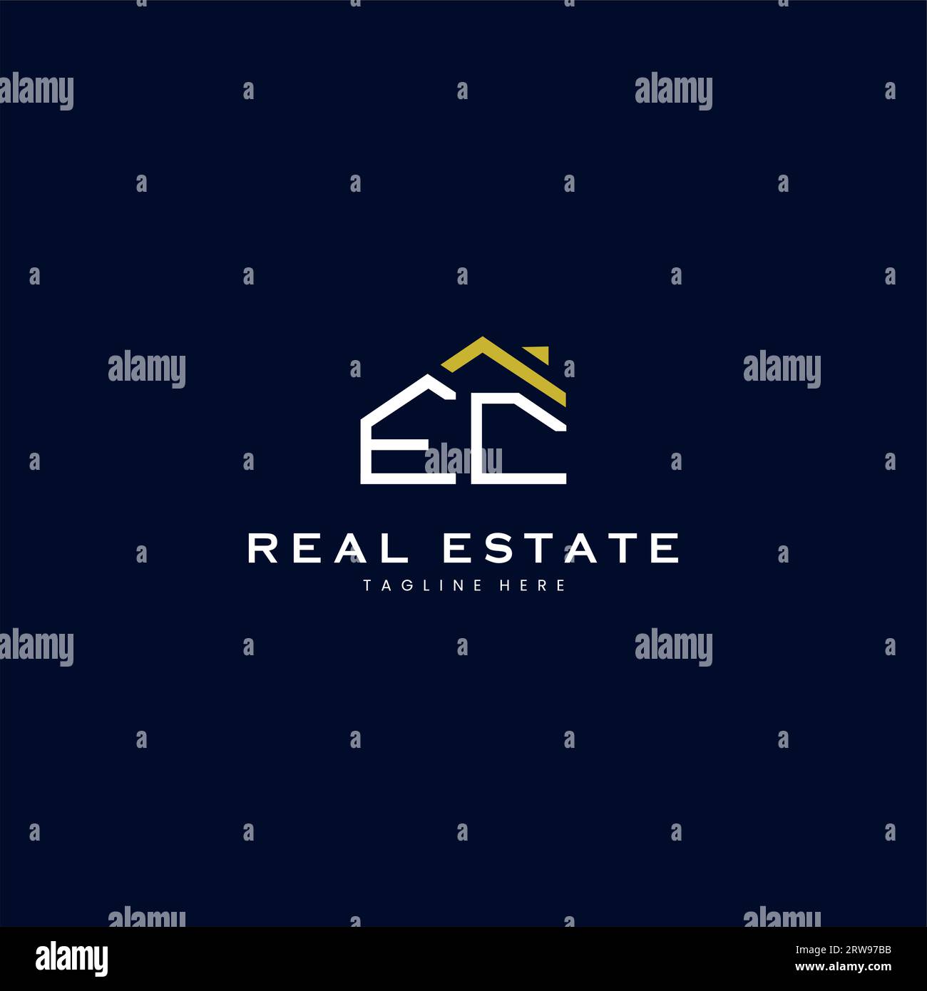 modern EC letter real estate logo in linear style with simple roof ...