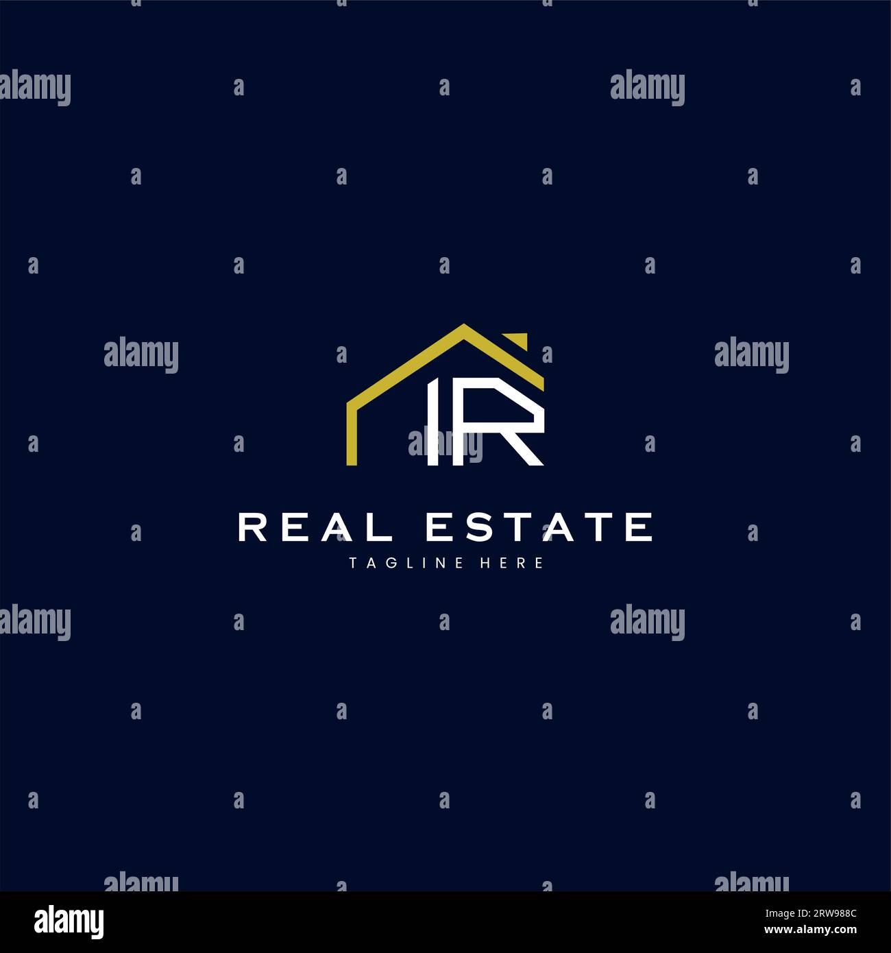 modern IR letter real estate logo in linear style with simple roof ...