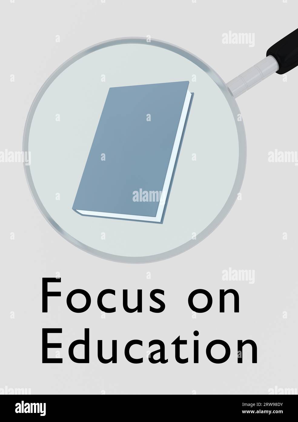 3D illustration of magnifying glass over a book, titled as Focus on ...