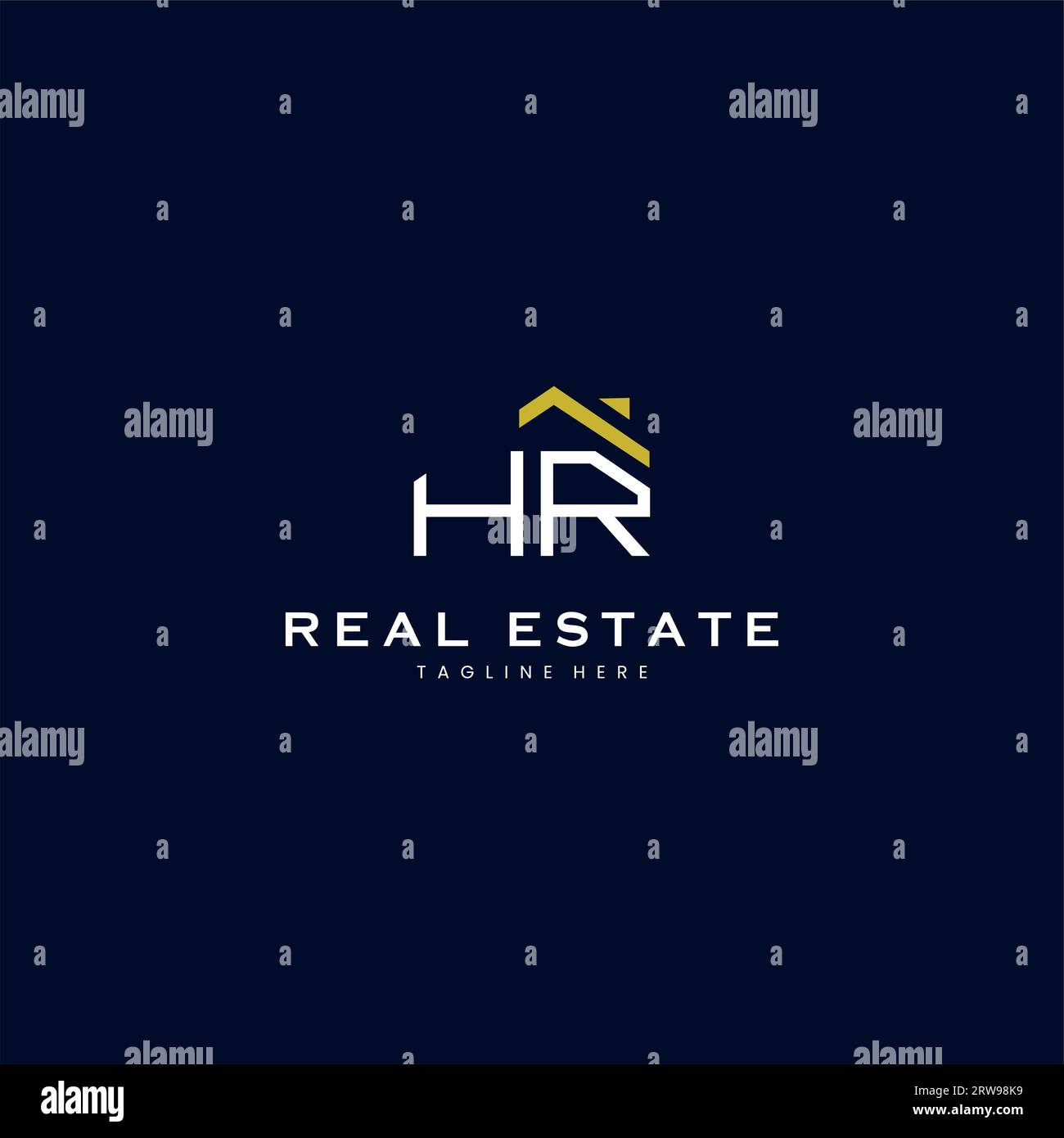 modern HR letter real estate logo in linear style with simple roof ...