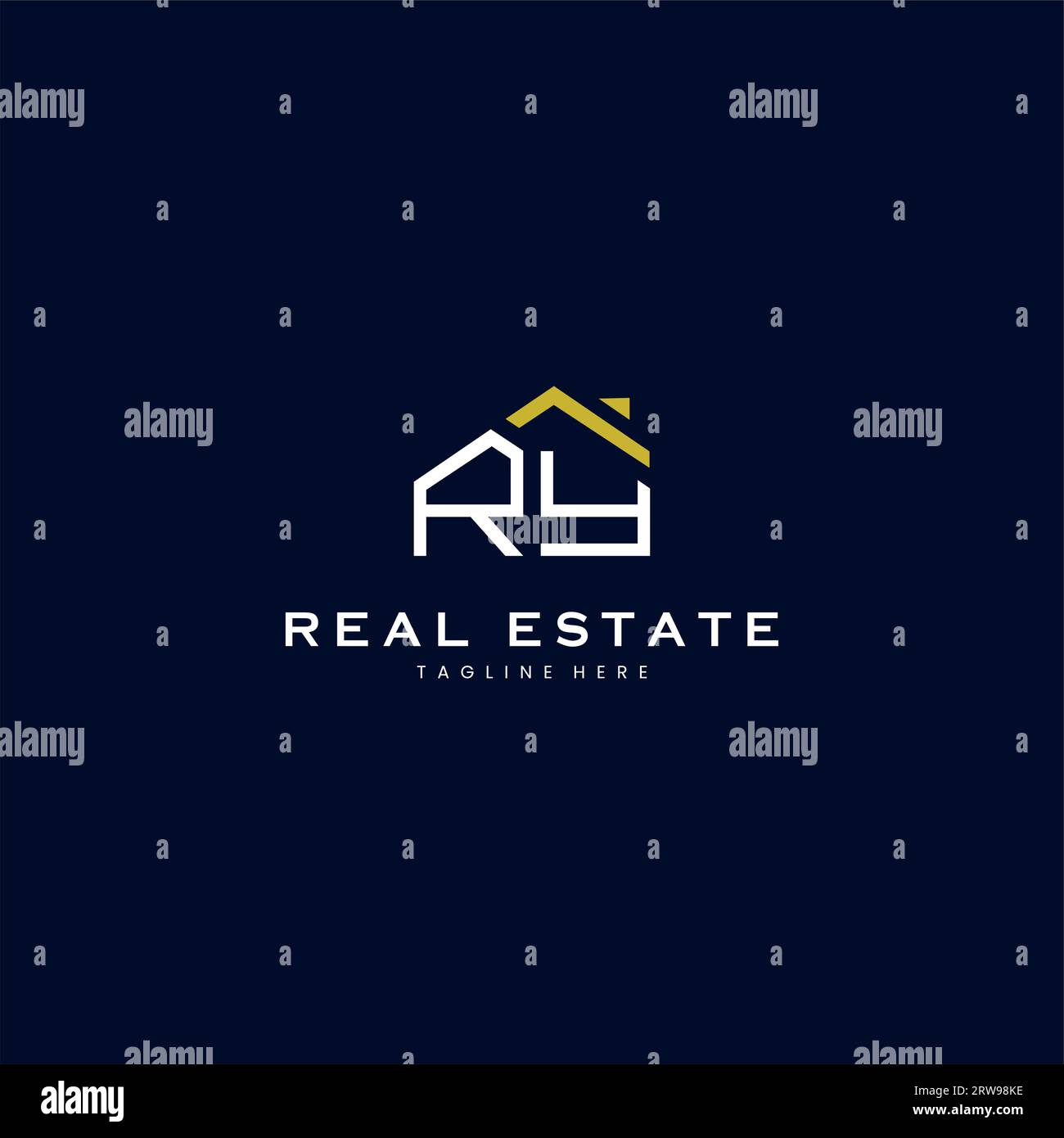 modern RY letter real estate logo in linear style with simple roof ...