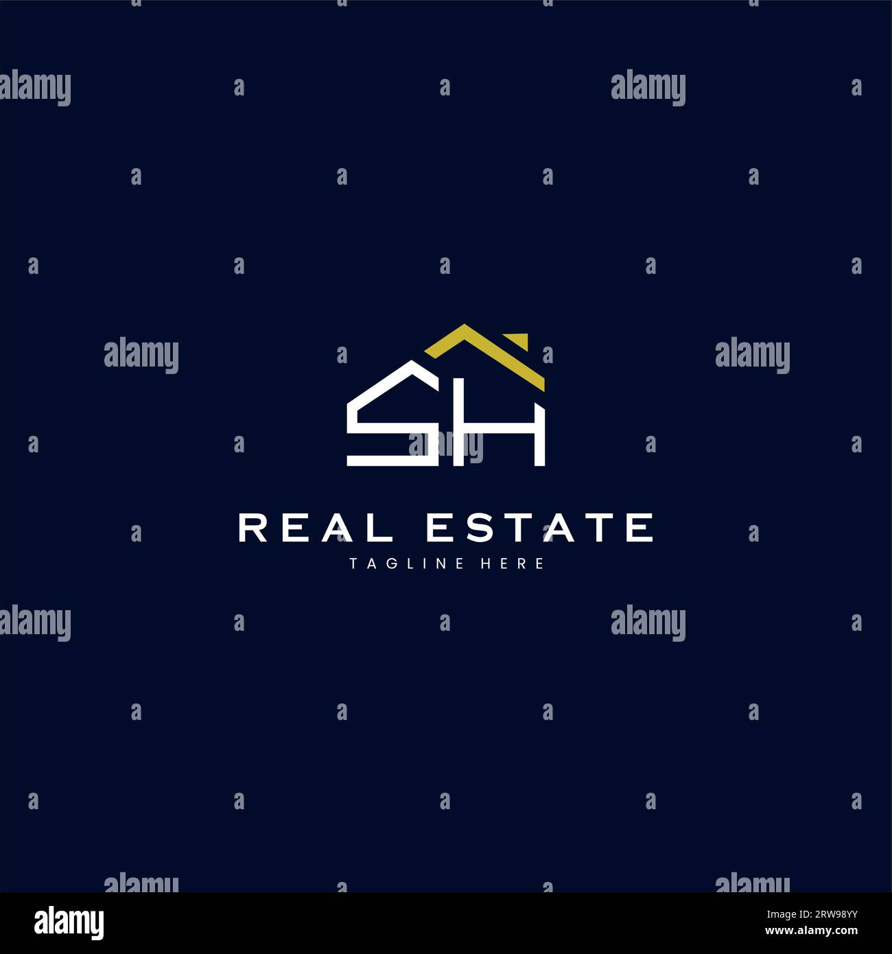 modern SH letter real estate logo in linear style with simple roof ...
