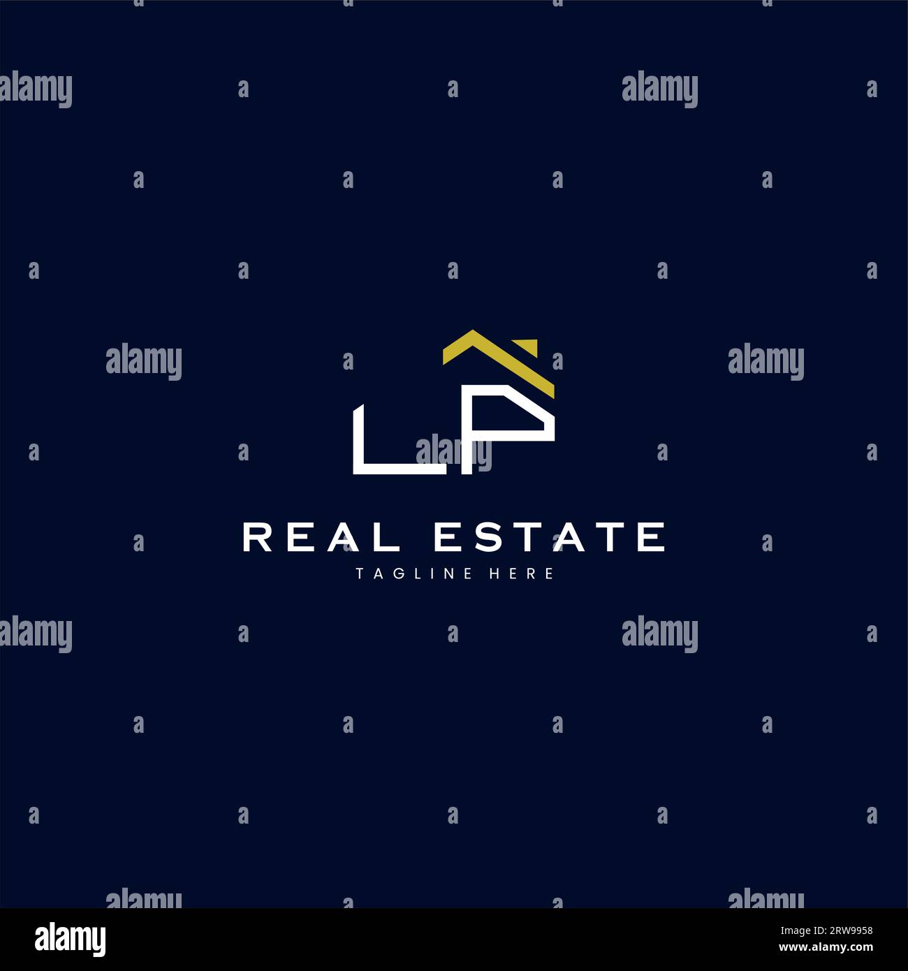 modern LP letter real estate logo in linear style with simple roof ...