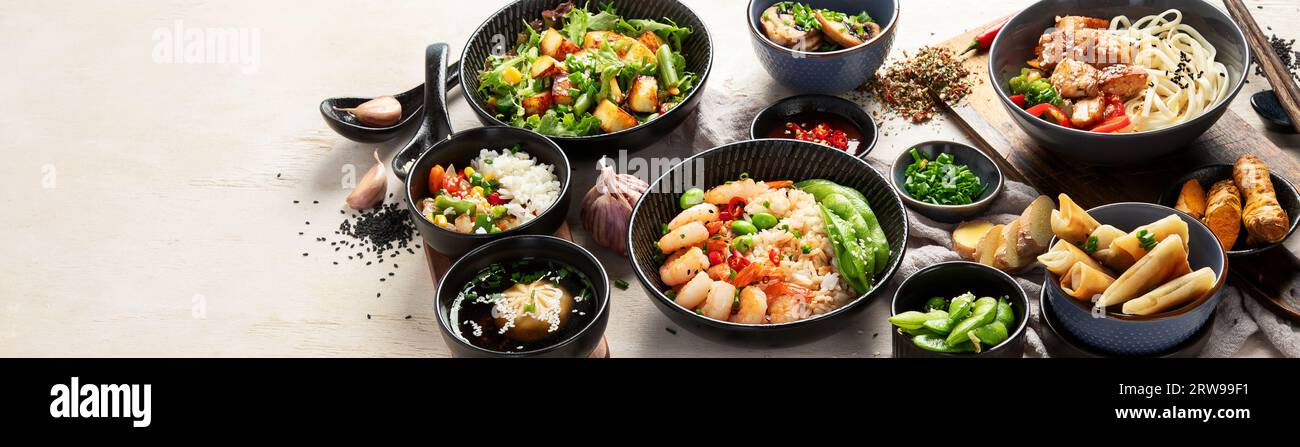 Assortment of traditional asian dishes. Asian food concept. Top view ...