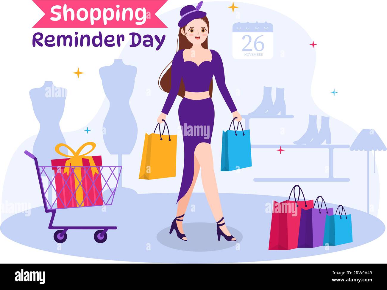 Shopping Reminder Day Vector Illustration on 26 November with Bag and ...