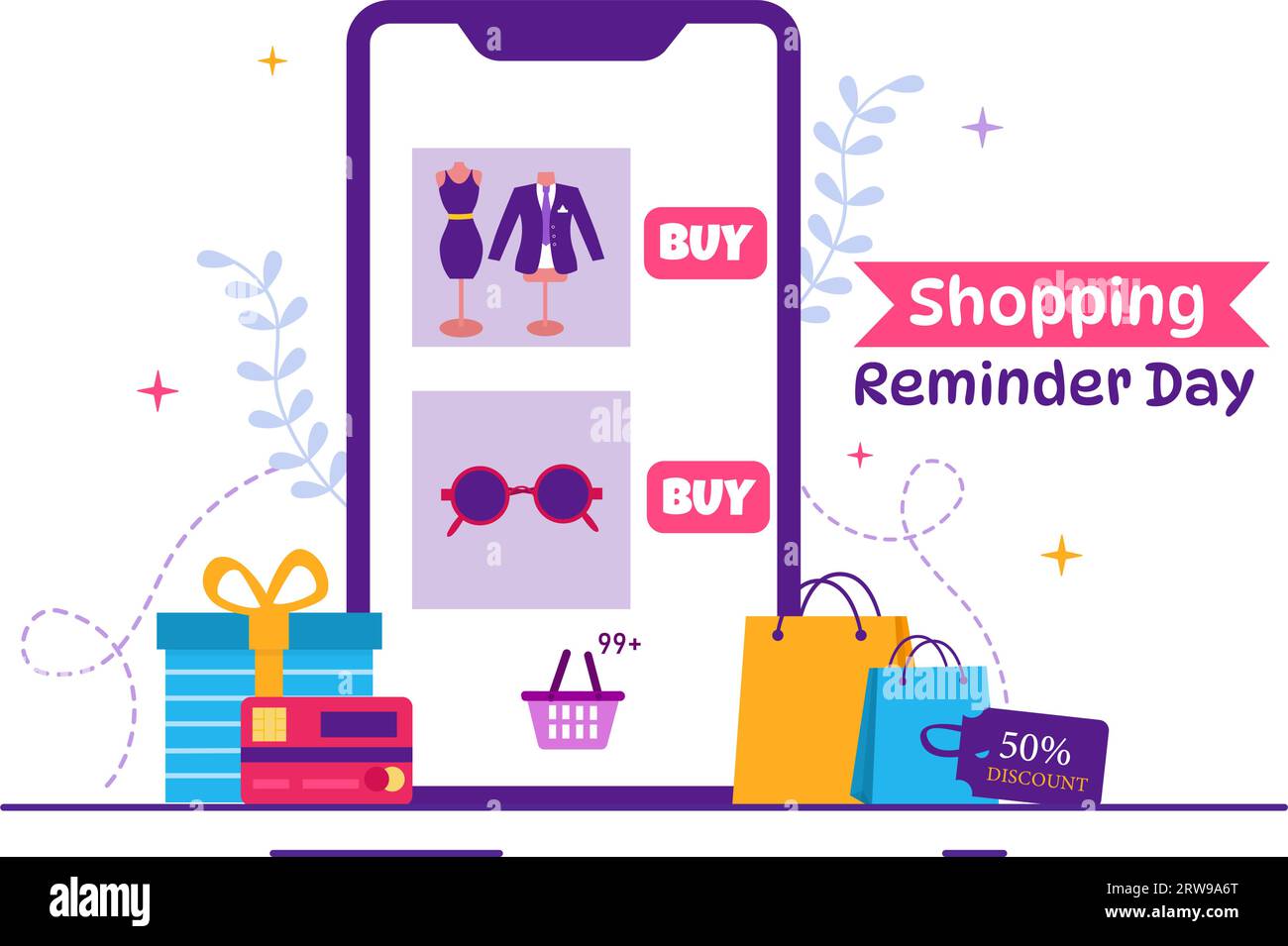 Shopping Reminder Day Vector Illustration on 26 November with Bag and ...