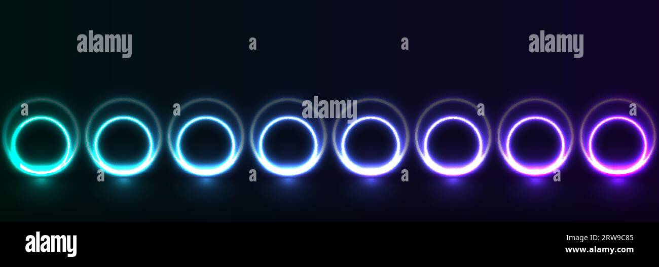 Abstract tech banner design with cyan and violet glowing neon circles ...
