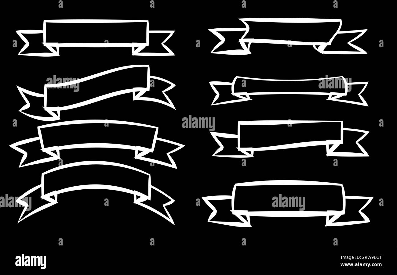 A set of eight white different ribbons of signage labels of labels of ...