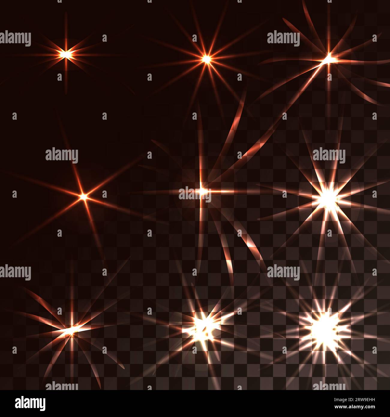 A set of yellow, orange glowing blue transparent sunshine, flashes ...