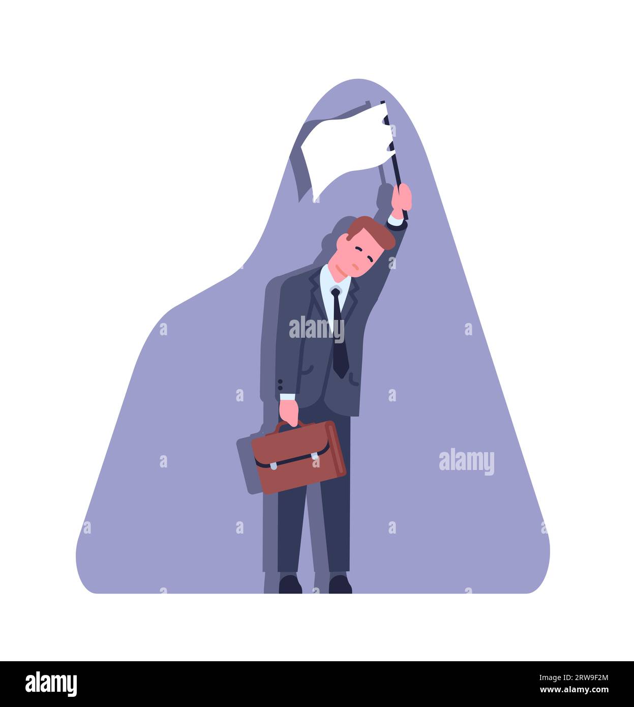 Business failure. Businessman displays white flag as symbol of losing ...