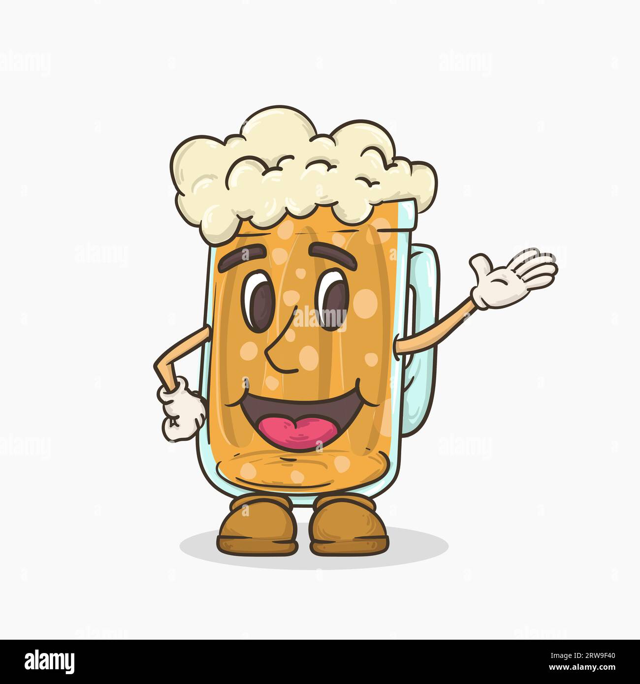 beer glass with face mascot greeting and waving hand vector ...