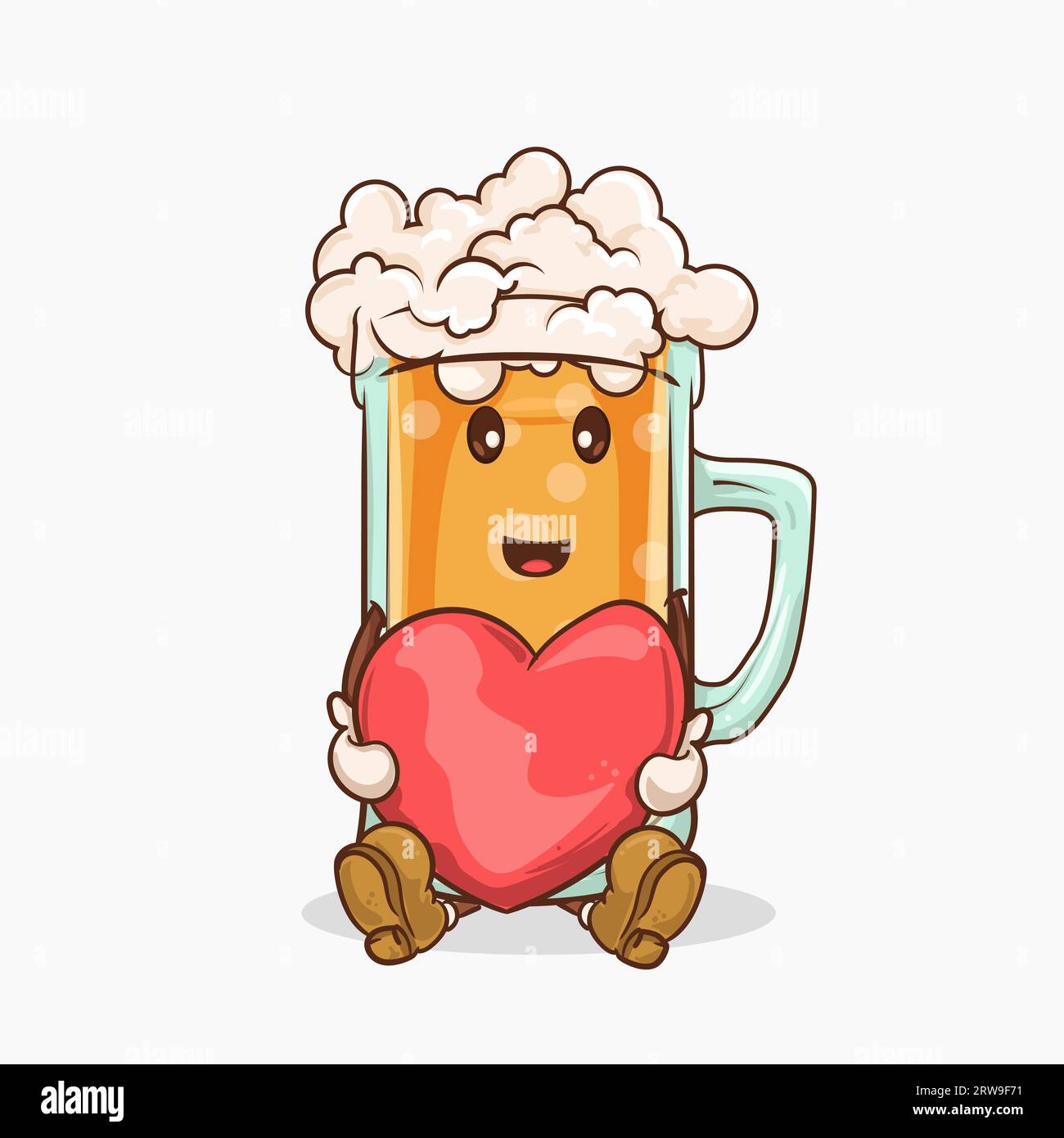 beer glass with kawaii cute face mascot holding love heart shape for ...