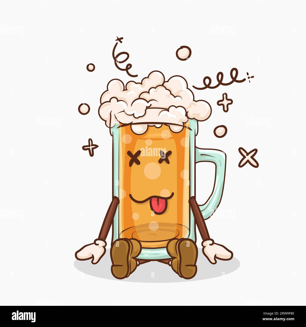 beer glass with kawaii cute face mascot drunk vector illustration Stock ...