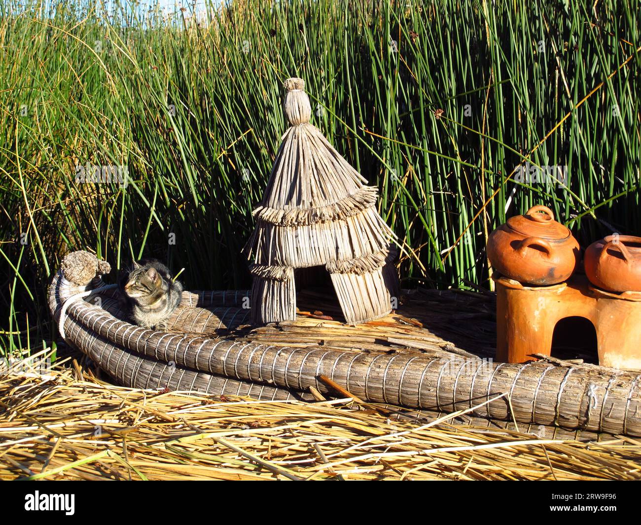 Floating islands Uros in Lake Titicaca in Andes, Peru and Bolivia Stock ...