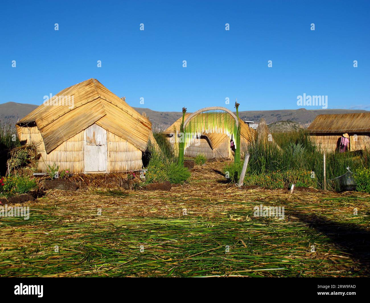 Floating islands Uros in Lake Titicaca in Andes, Peru and Bolivia Stock ...