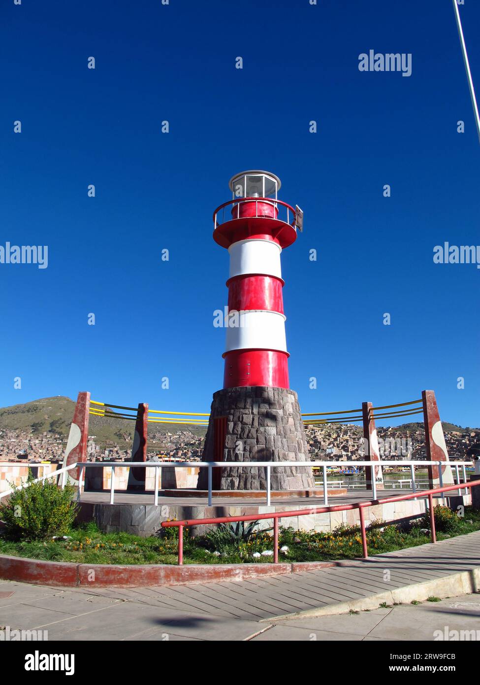 The lighthouse in the marina in Puno on Lake Titicaca, Peru Stock Photo ...