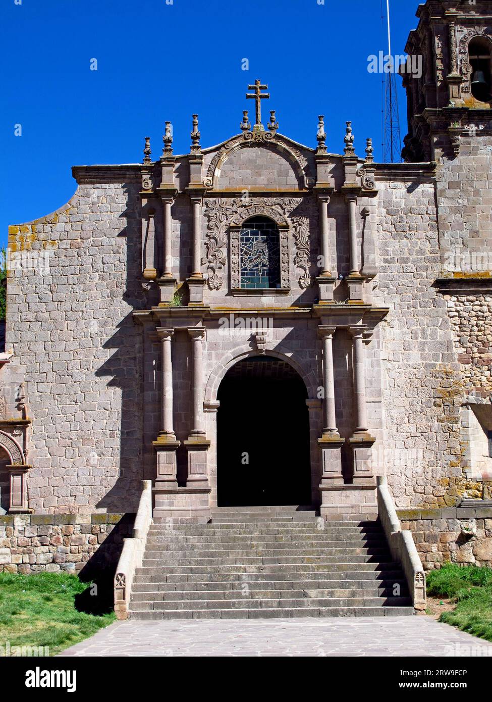 The ancient church in the small city on Altiplano, Peru, South America ...