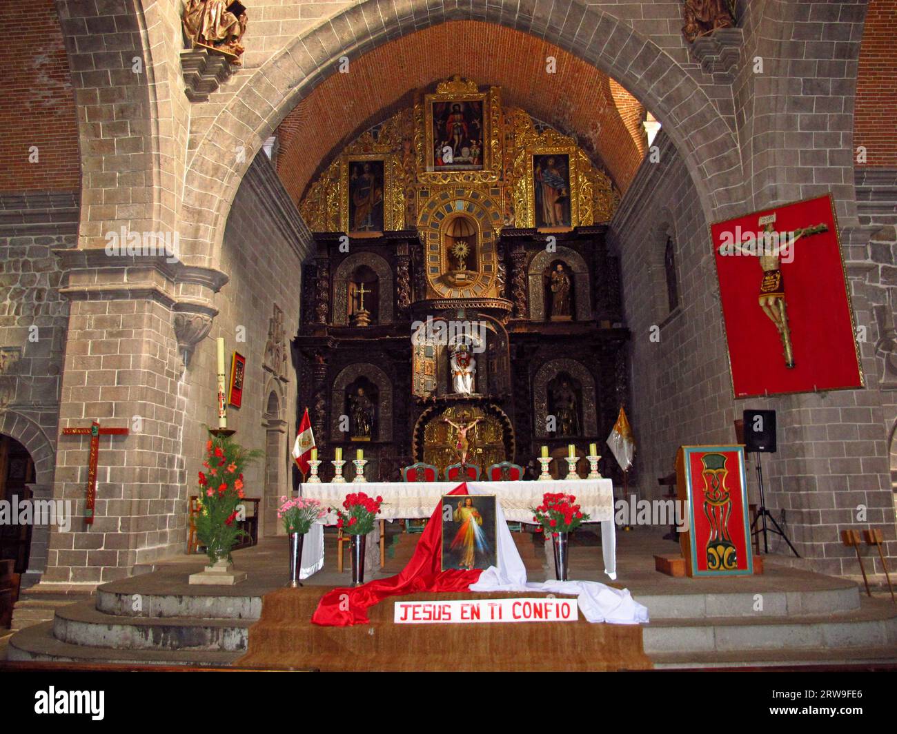 The ancient church in the small city on Altiplano, Peru, South America ...