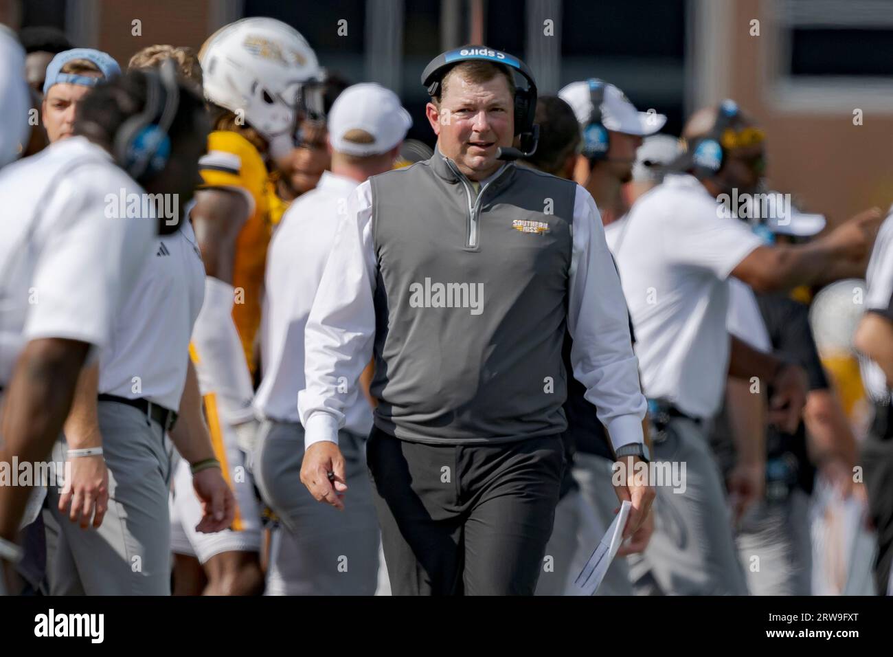Southern Mississippi head coach Will Hall walks the sideline during an ...