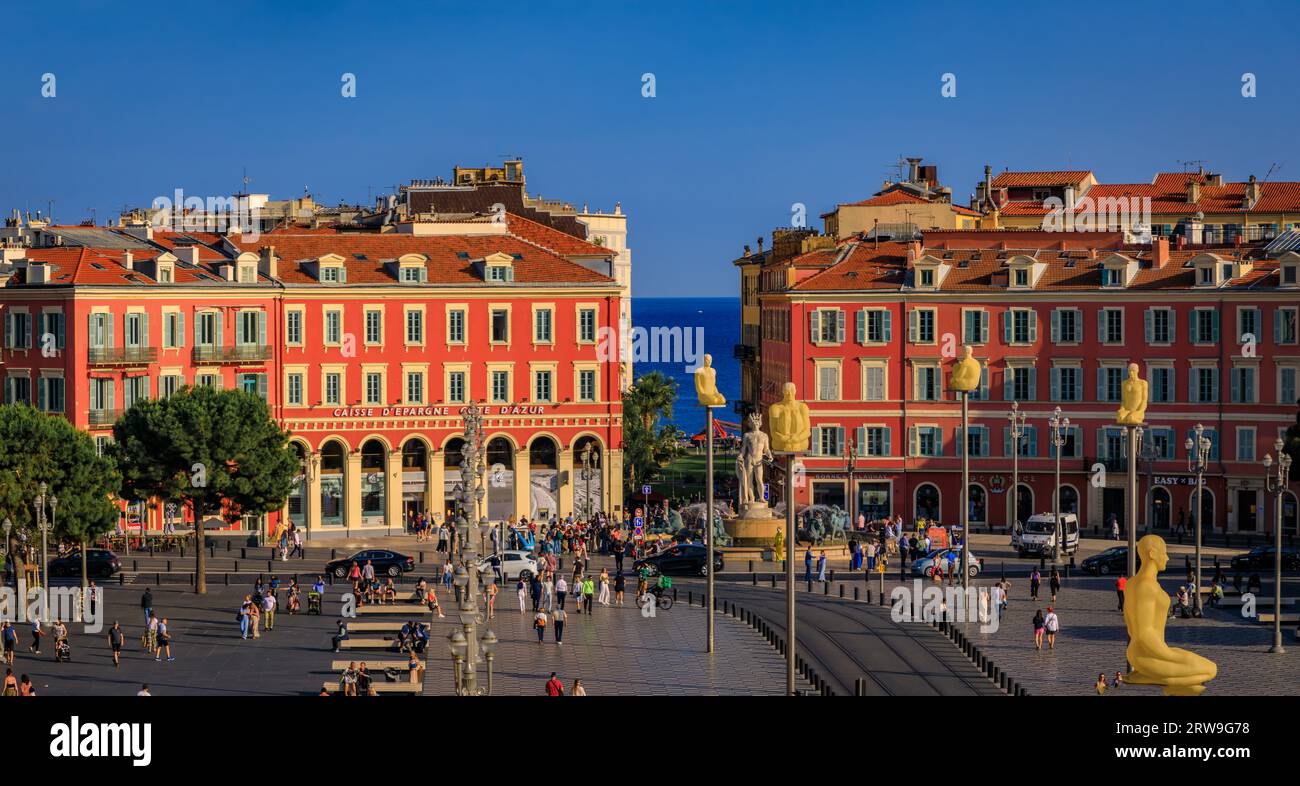 Nice, France - May 29, 2023: Tourists visit Place Massena major ...