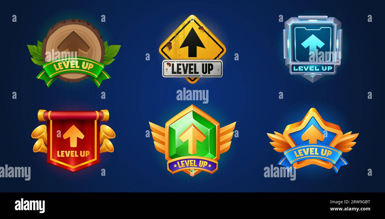 Level up ui badge icon vector reward button design. Award medal for ...