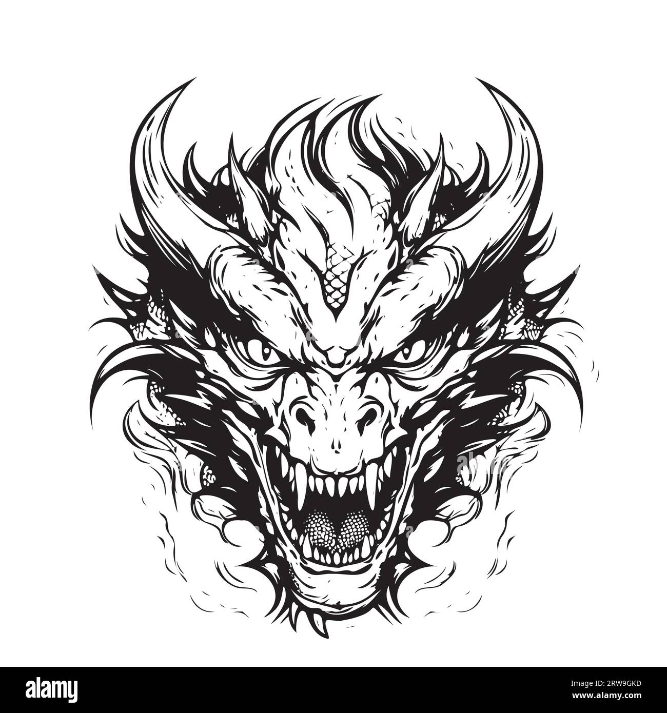 Dragon portrait cartoon hand drawn sketch illustration Wild animals ...
