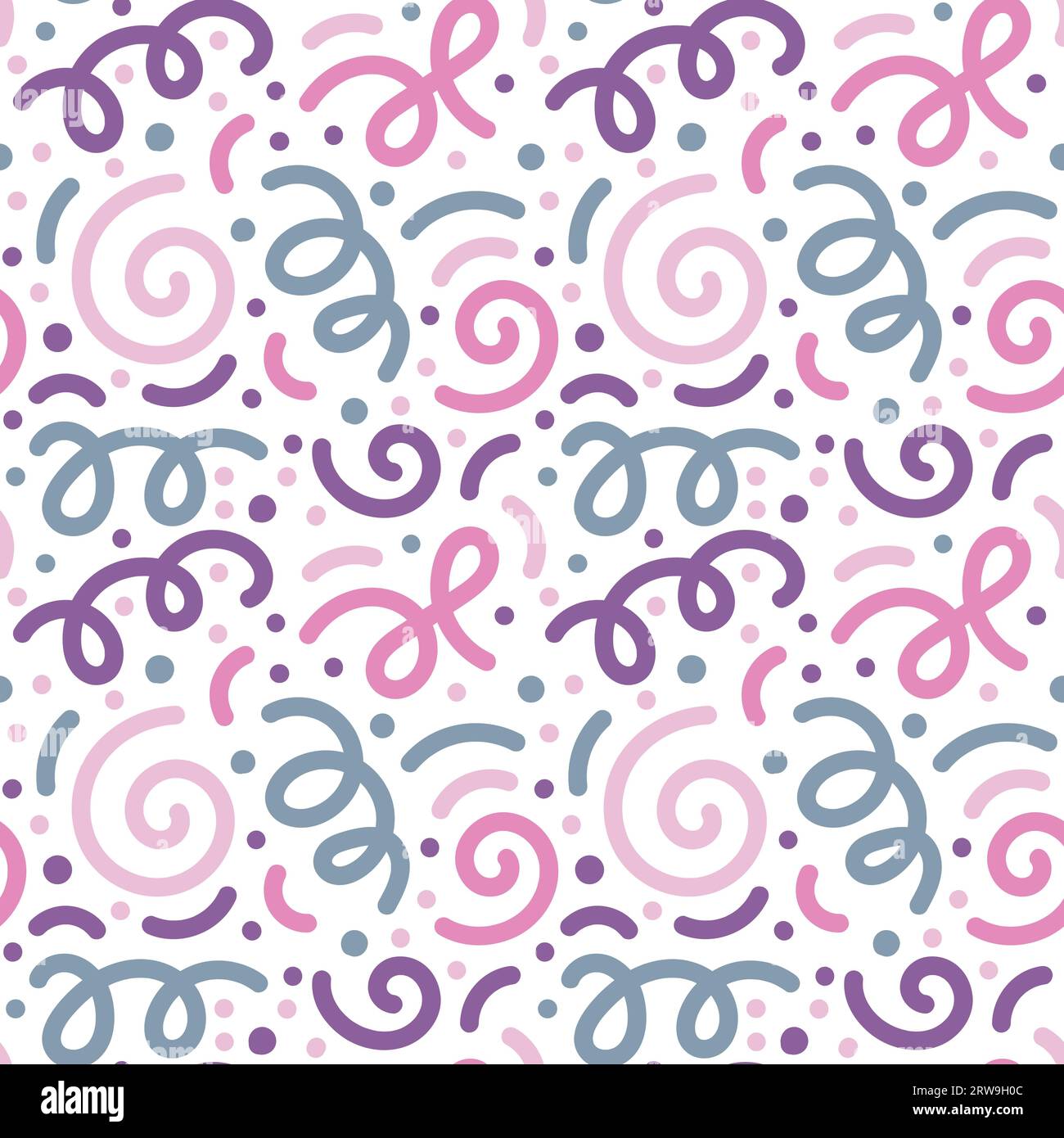 Colorful squiggle birthday party seamless pattern. Cute purple green ...