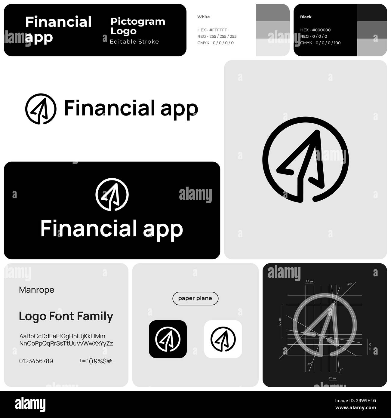 Financial app branding monochrome template paper plane logo Stock ...