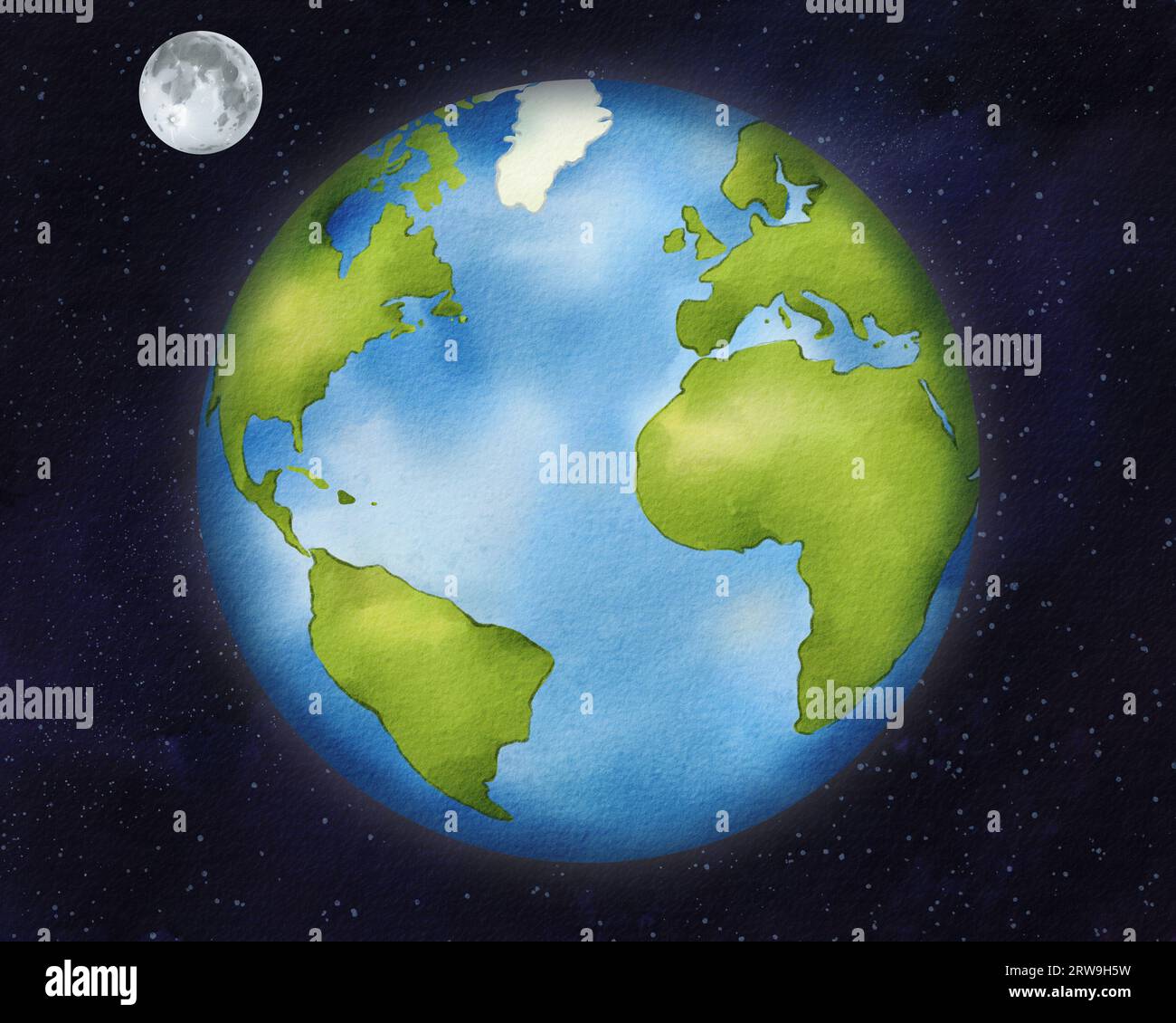Planet Earth with Moon in nighttime starry sky. representation is ideal ...