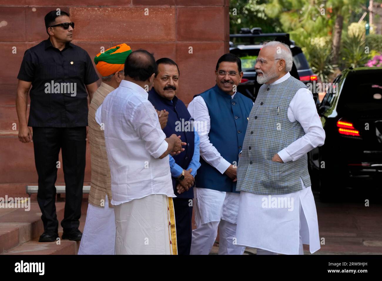Indian Prime Minister Narendra Modi,RIGHT, talks to his cabinet ...