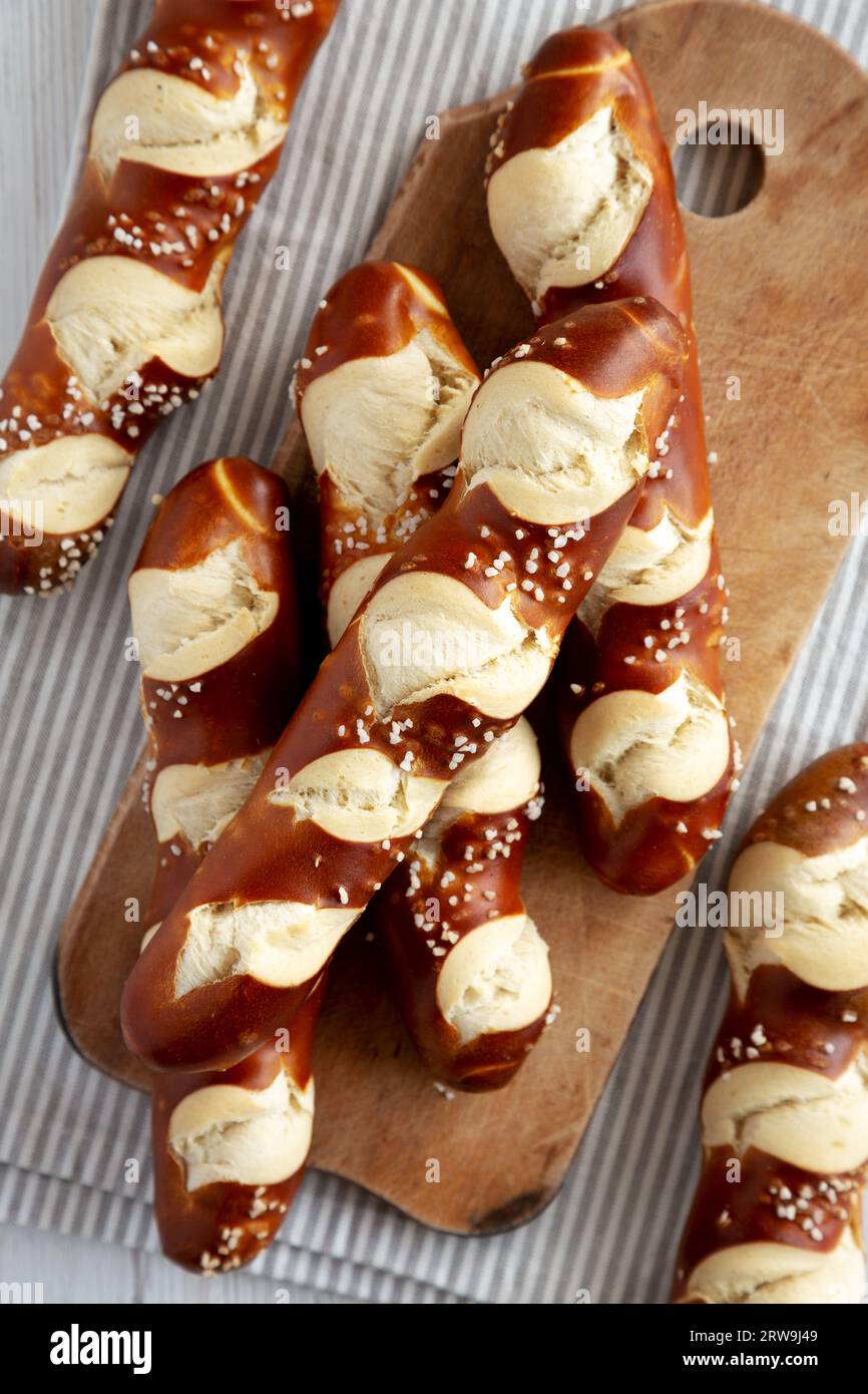 Homemade Soft Pretzel Sticks with Salt Ready to Eat Stock Photo - Alamy
