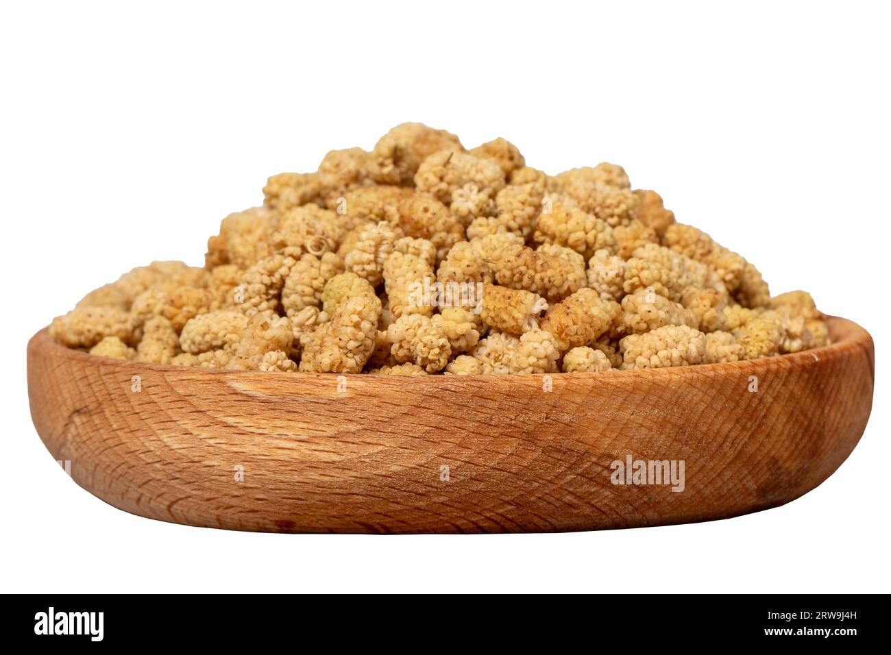 Dried mulberries in wooden bowl. Sun-dried mulberry isolated on white ...