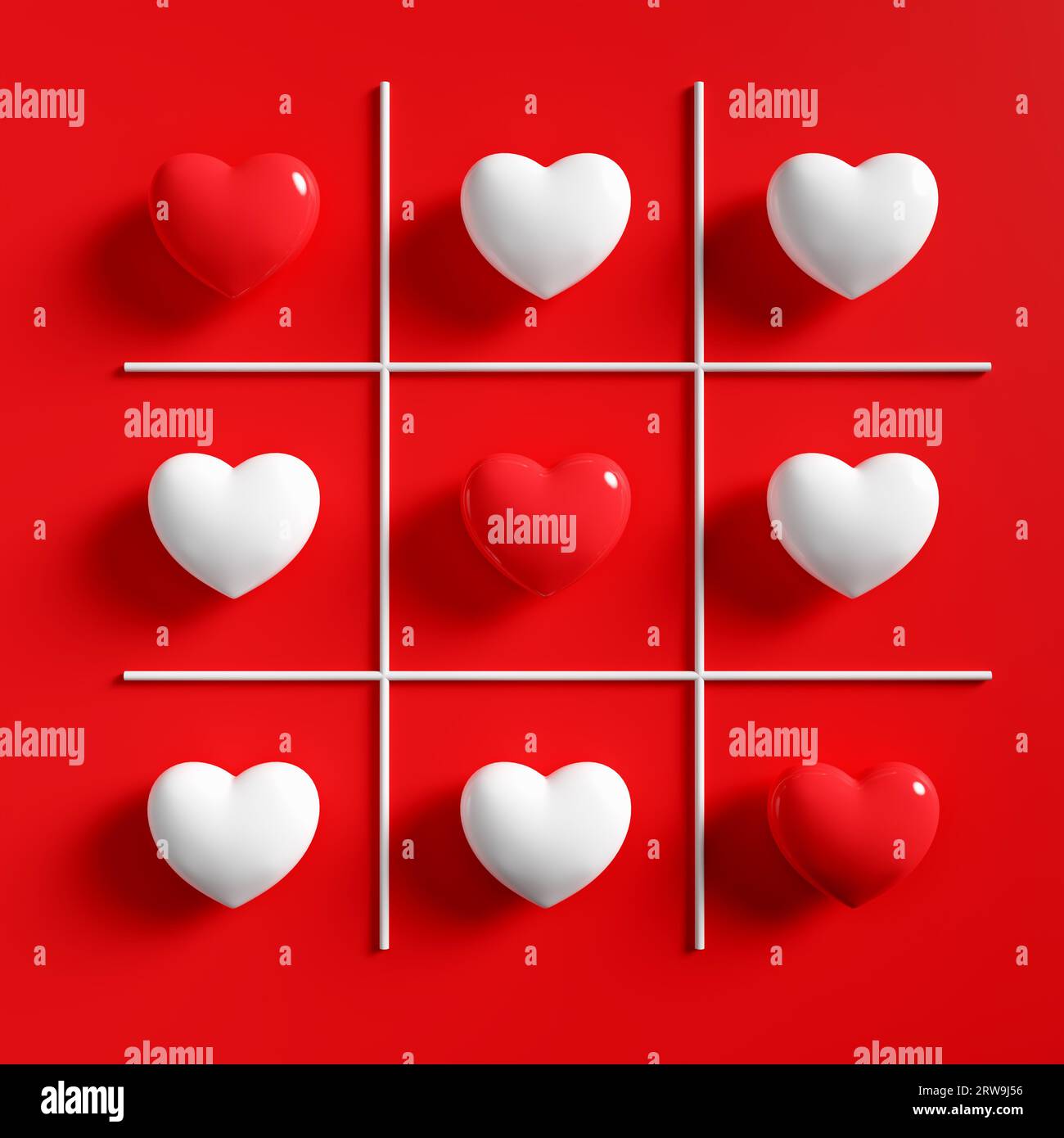 Tic tac toe or xo game with hearts. Valentine's Day love concept. Red ...