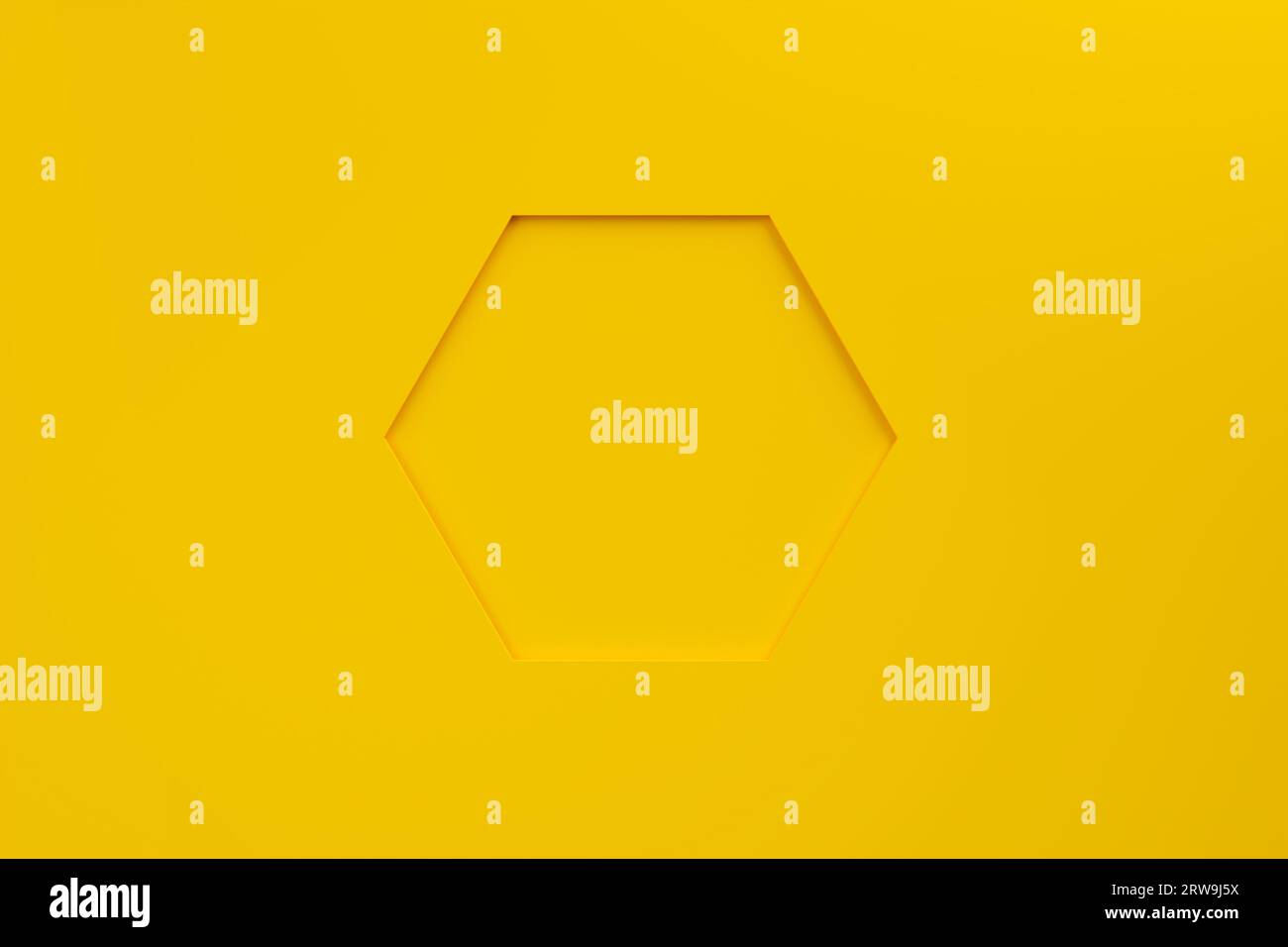 Yellow hexagon hole template embossed on yellow background with borders ...