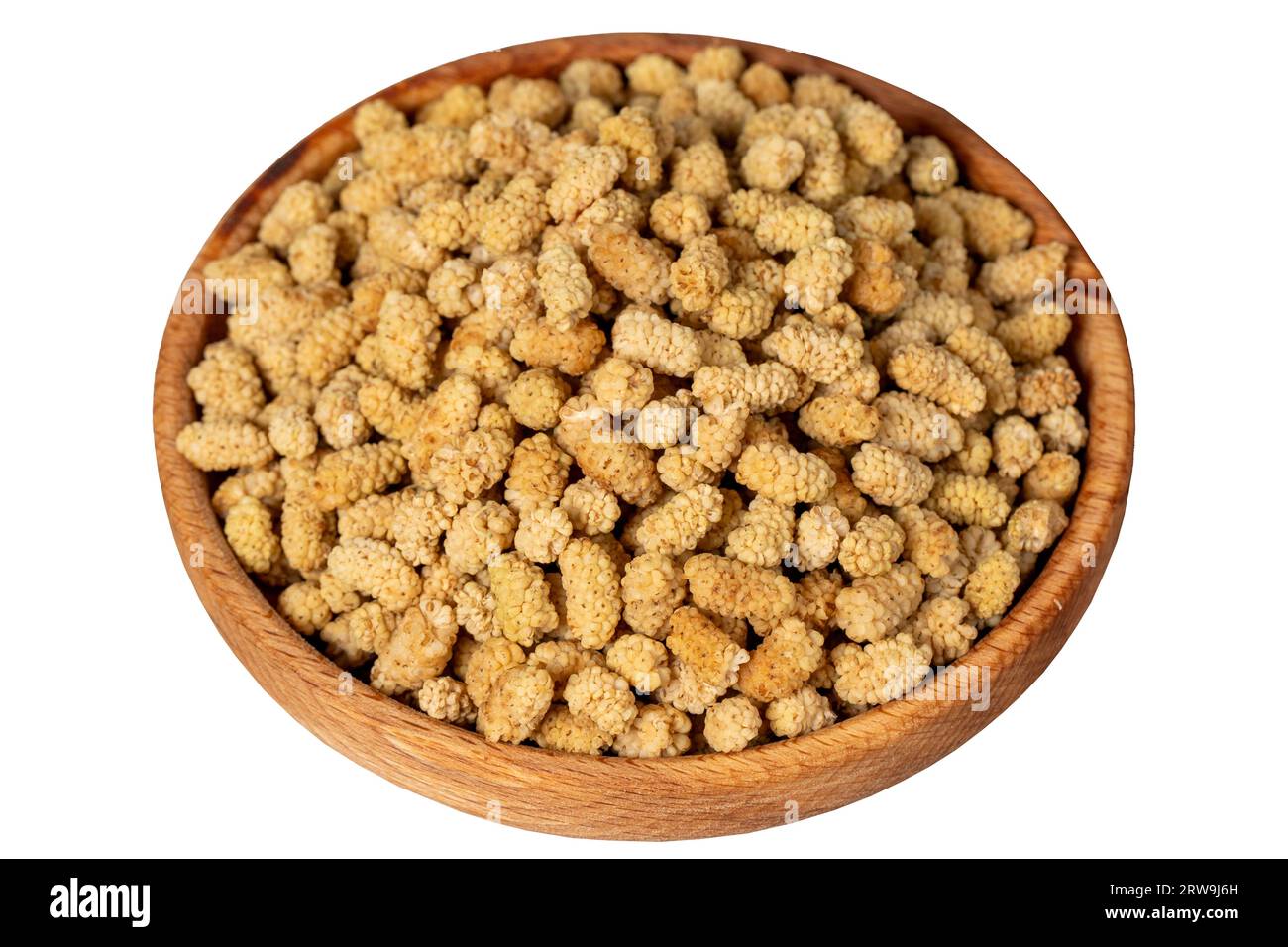 Dried mulberries in wooden bowl. Sun-dried mulberry isolated on white ...