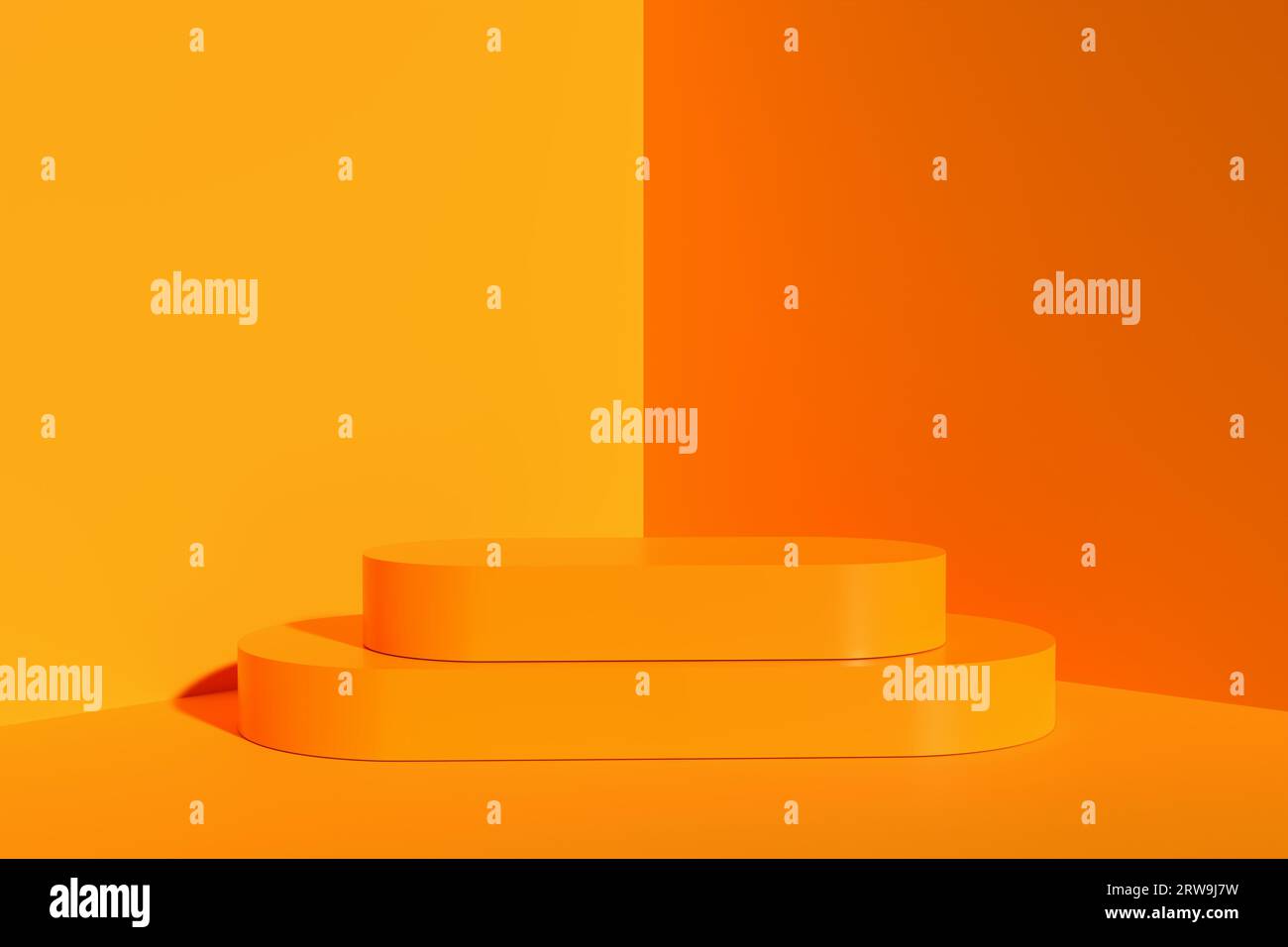 Orange colored elliptical podium or platform. Mockup for product ...