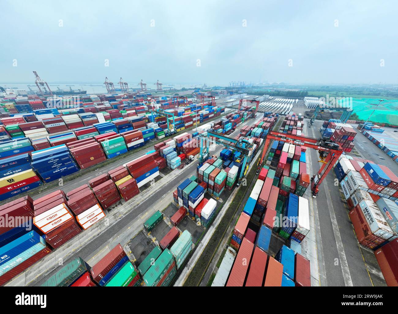 Aerial photo shows the container terminal of Yangzhou Port in Yangzhou ...