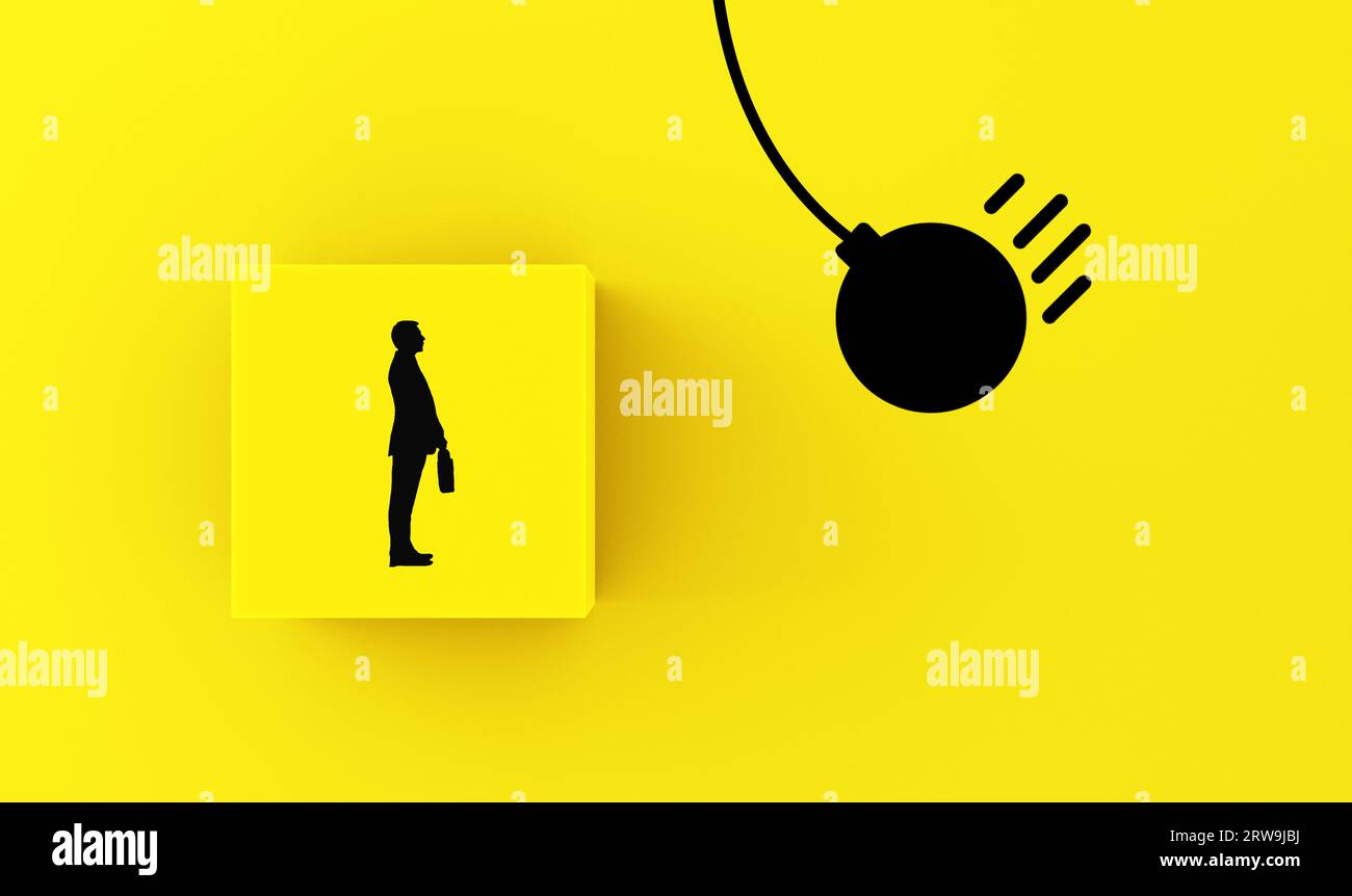 Risk, danger and crisis in business career concept. Wrecking ball is ...