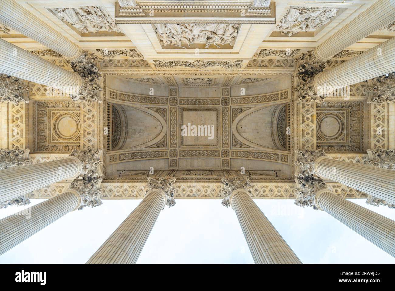 Detailed view of massive ancient columns of Pantheon in Paris, France ...