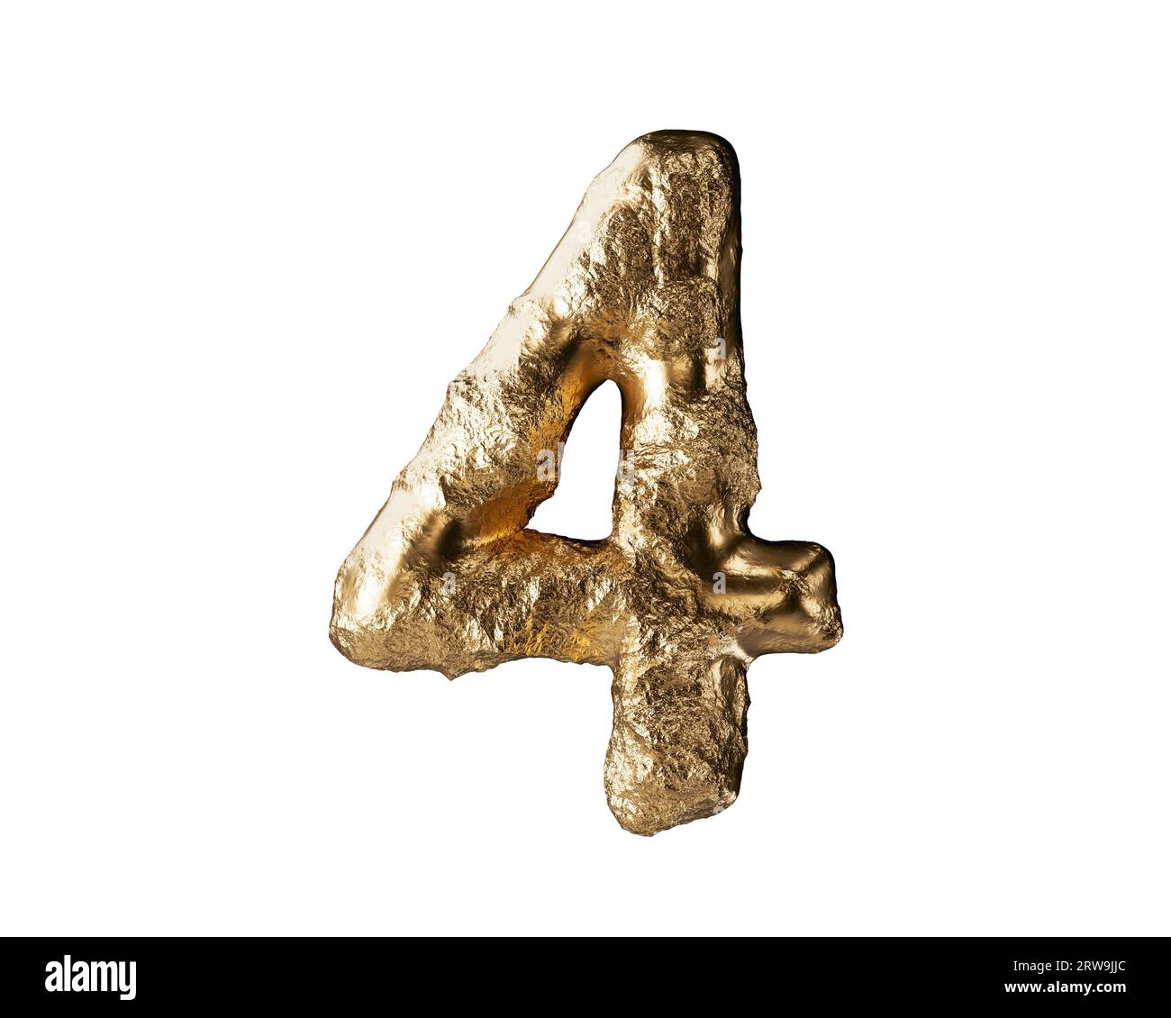Digit made of raw gold. 3d illustration of golden number isolated on ...