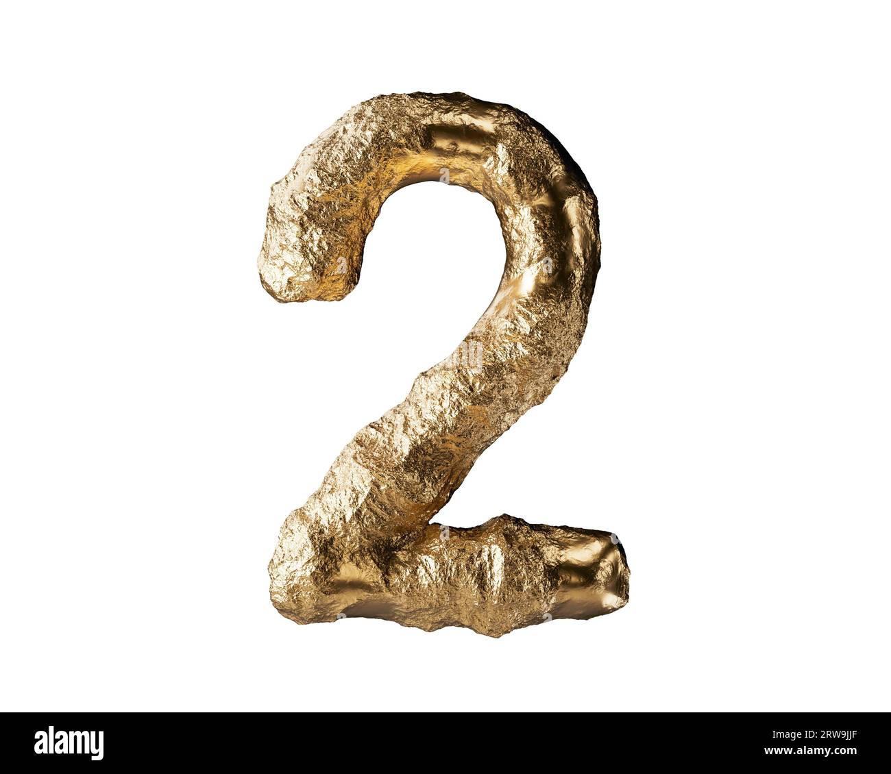 Digit made of raw gold. 3d illustration of golden number isolated on ...