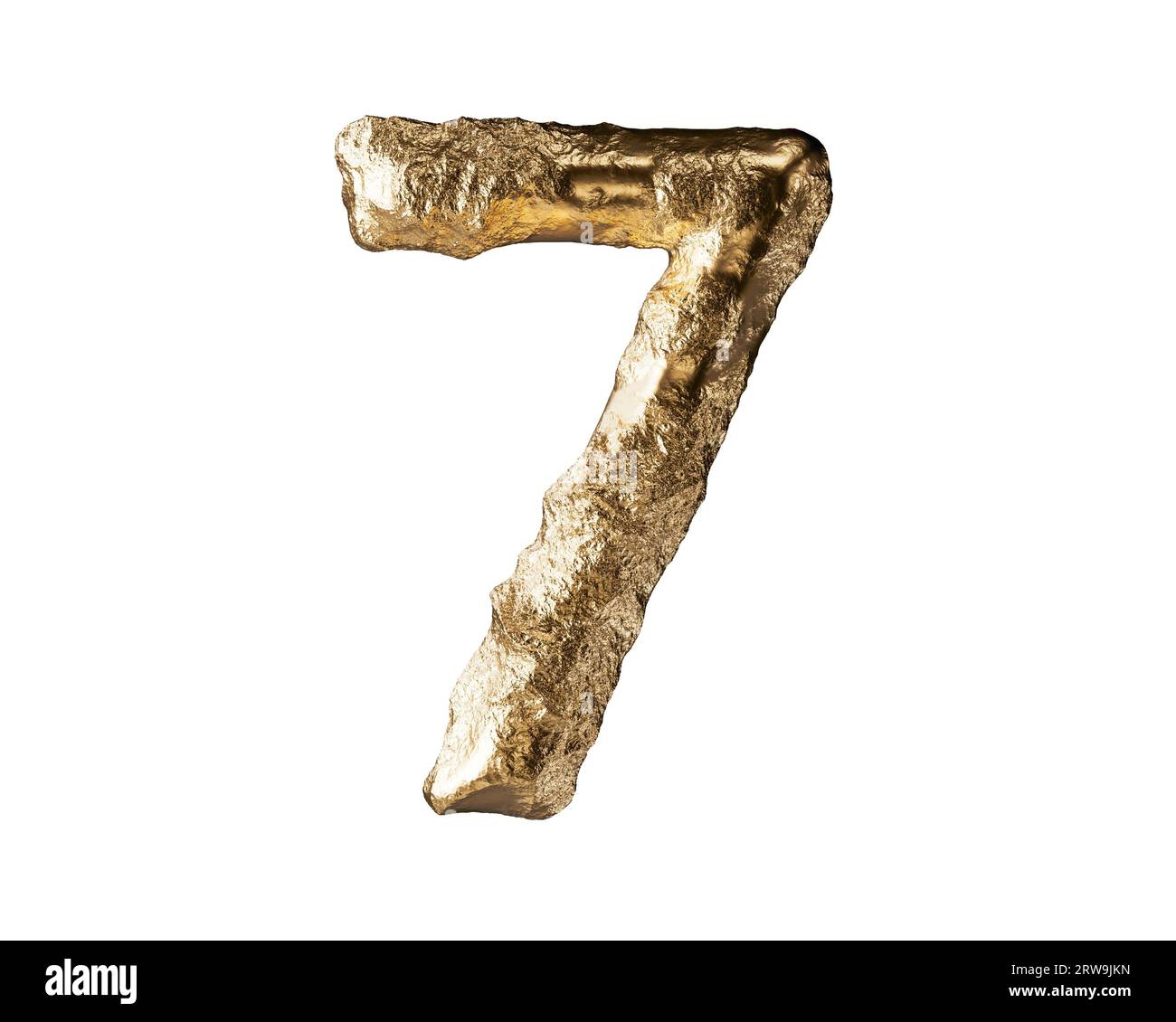 Digit made of raw gold. 3d illustration of golden number isolated on ...