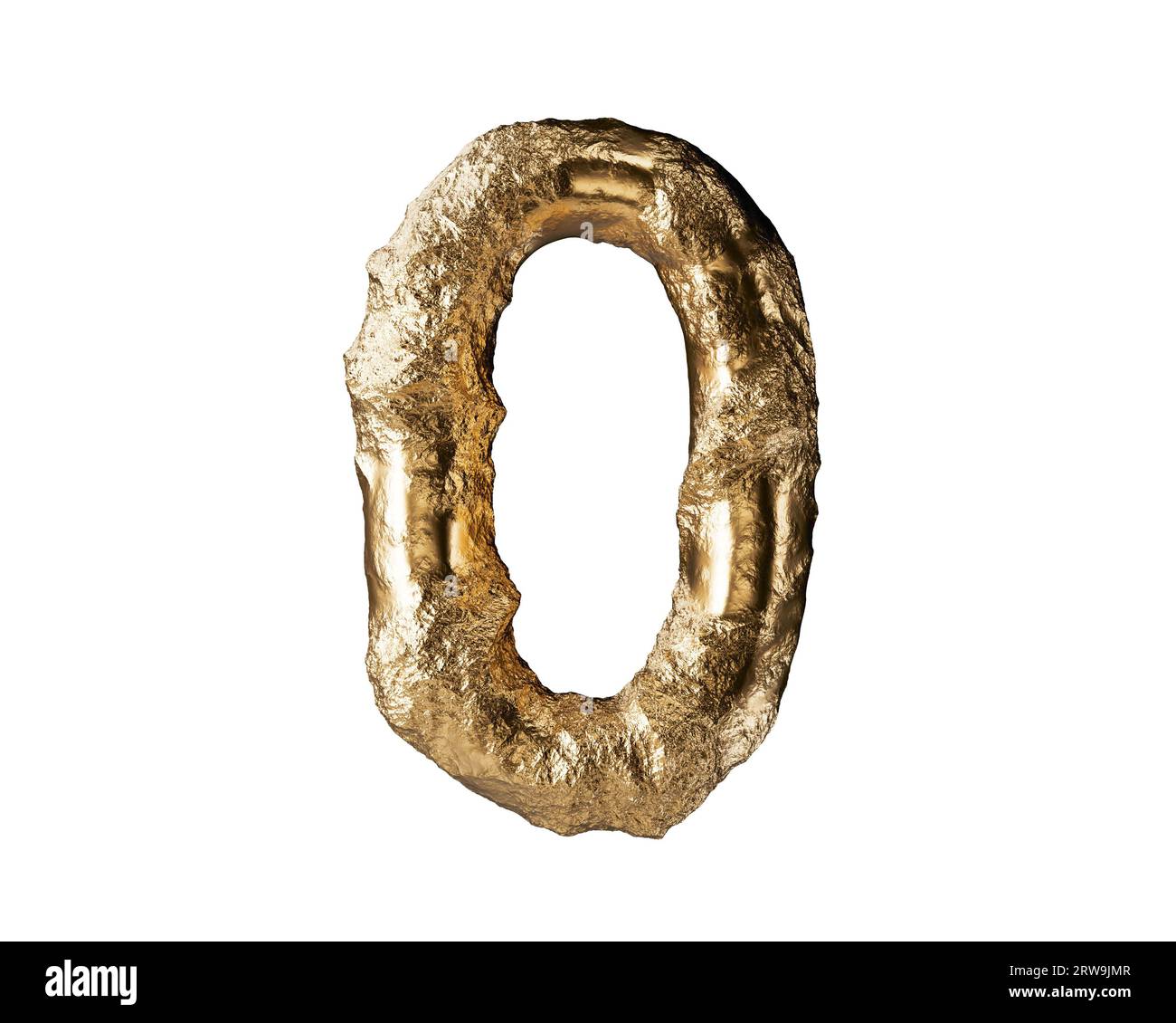 Digit made of raw gold. 3d illustration of golden number isolated on ...