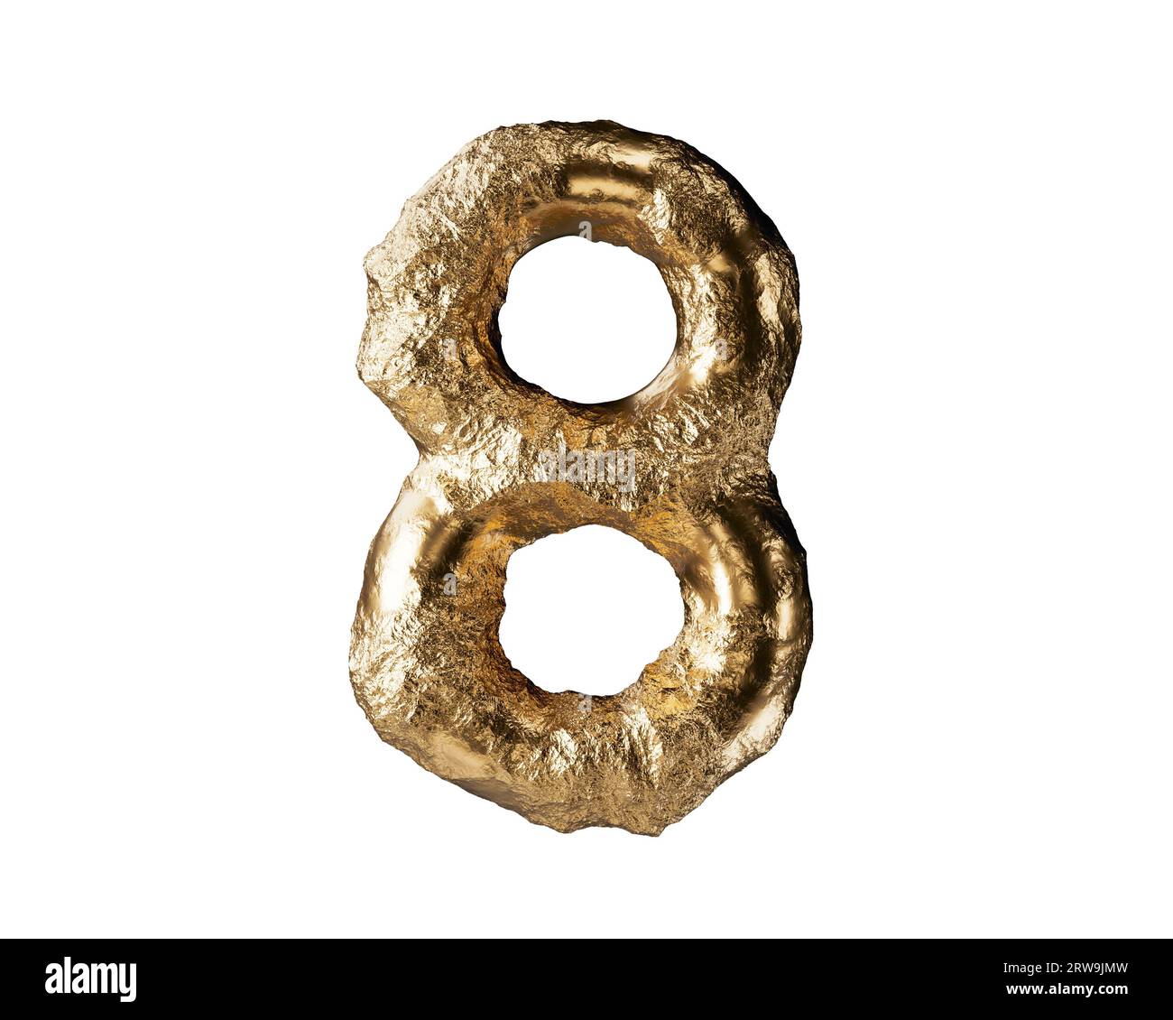 Digit made of raw gold. 3d illustration of golden number isolated on ...
