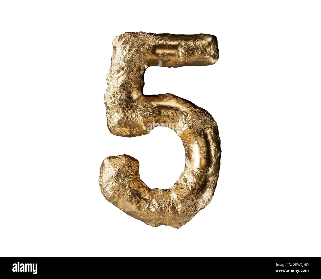 Digit made of raw gold. 3d illustration of golden number isolated on ...