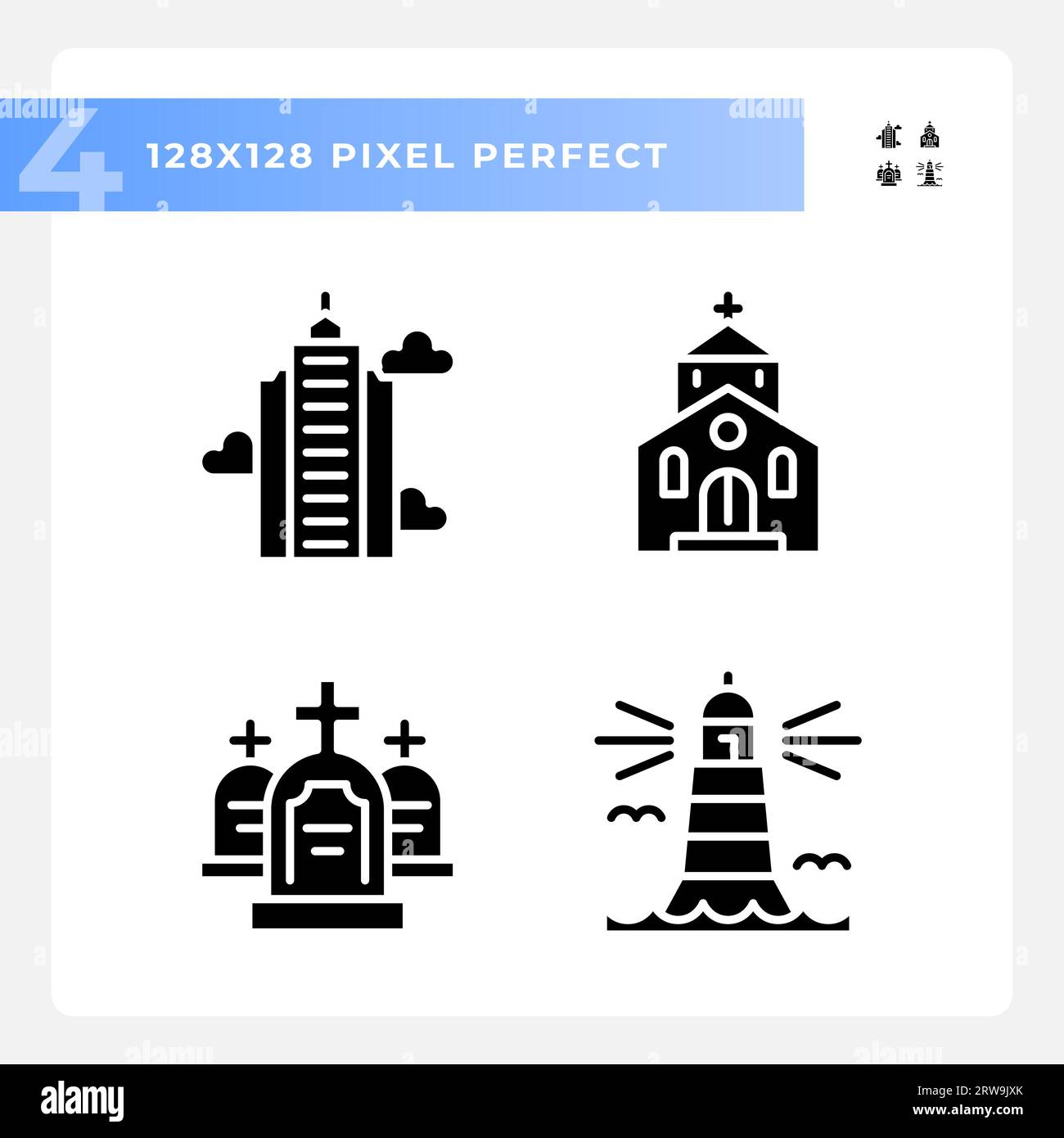 Pixel perfect glyph style building icons set Stock Vector Image & Art ...