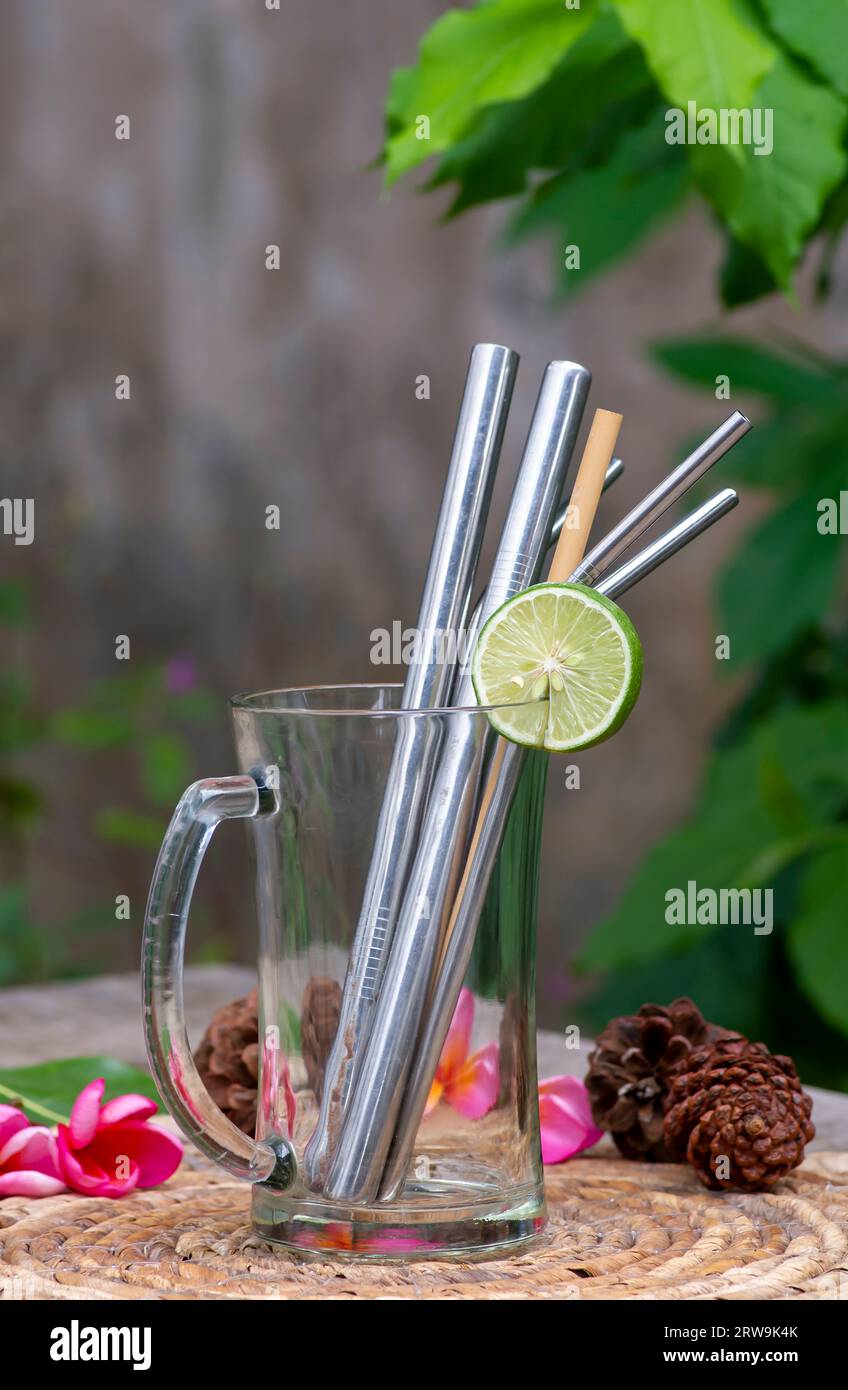 Bamboo and steel straws, an alternative to reducing plastic straws. The ...