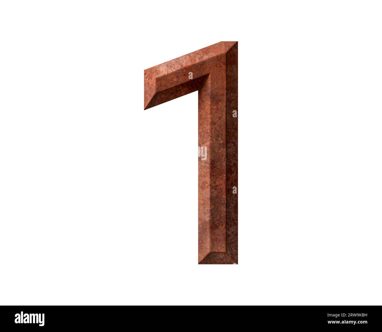 Digit made of rusty metal. 3d illustration of rusty number isolated on ...