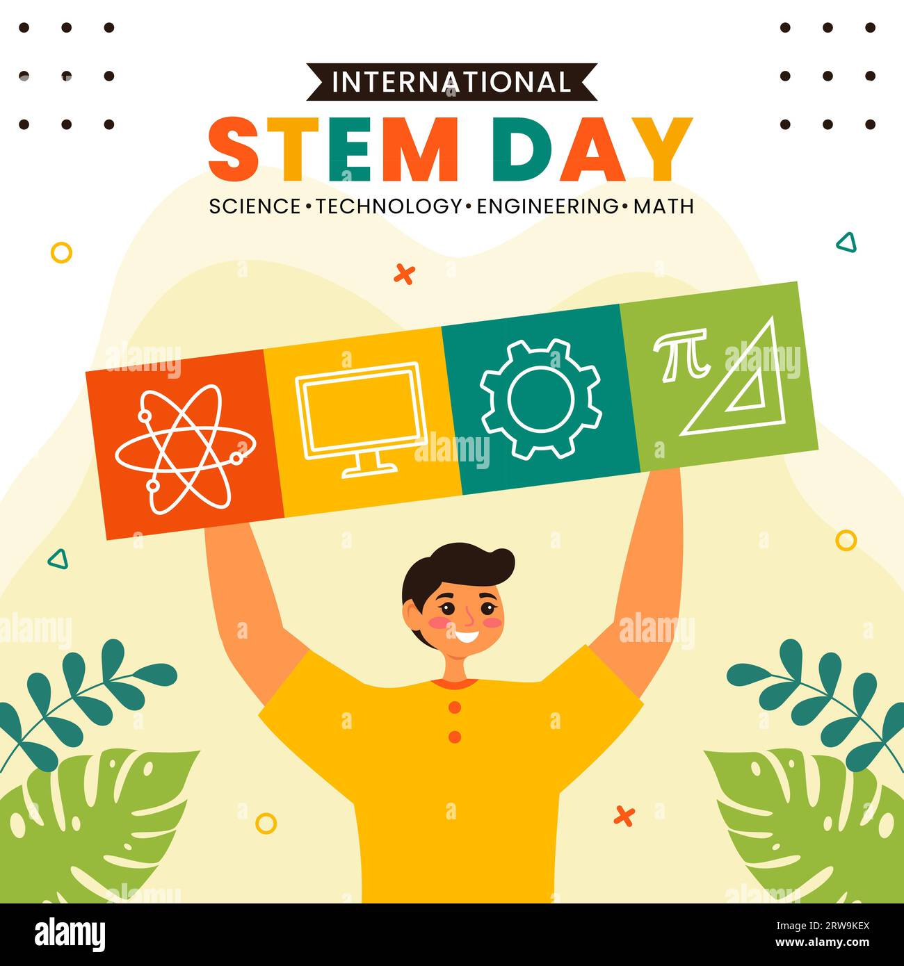 STEM Science, Technology, Engineering, Mathematics Education Social Media Illustration Flat ...